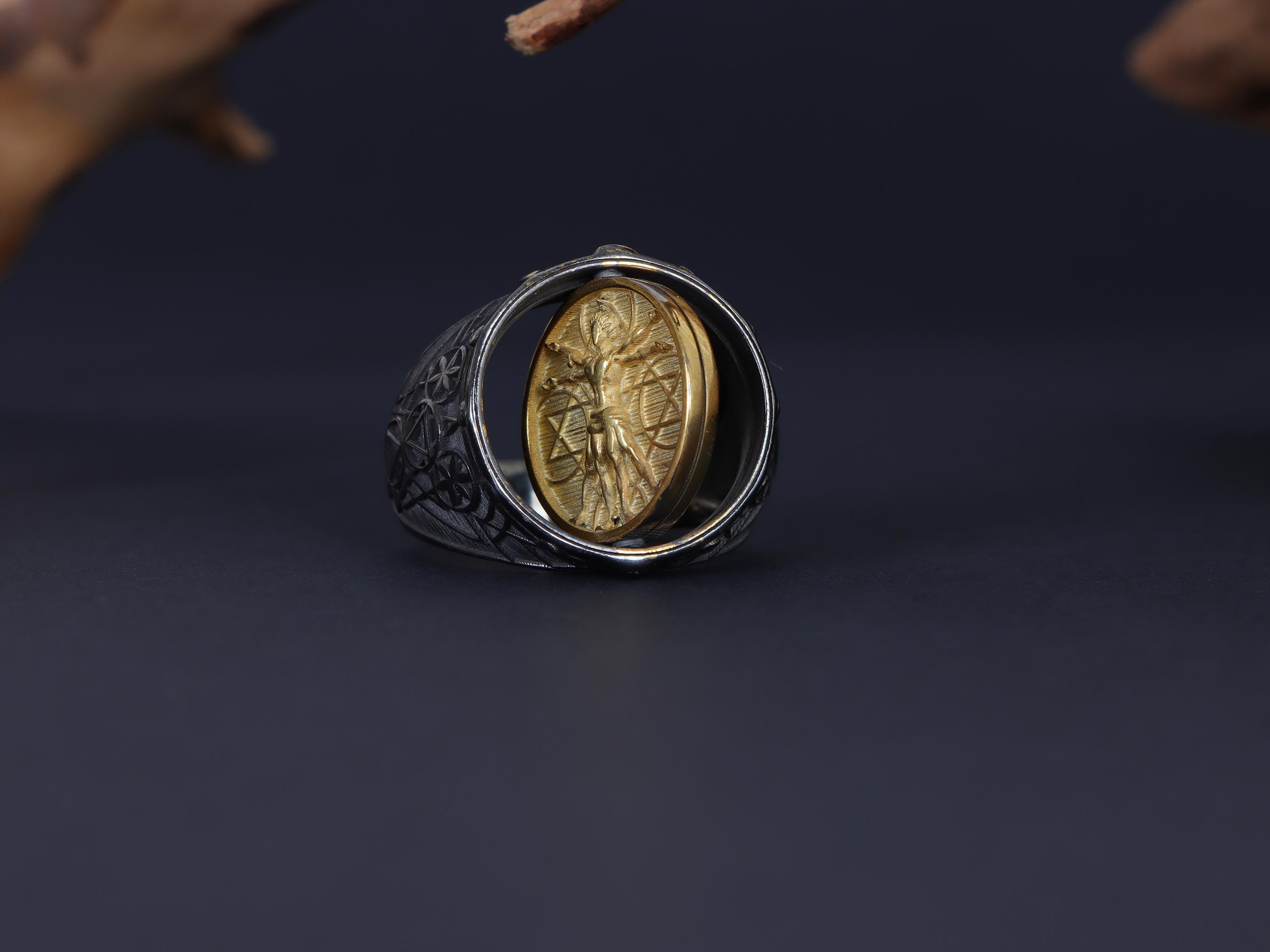 Silver Da Vinci Vitruvian Ring: Men Signet Ring, Renaissance Ring for ...