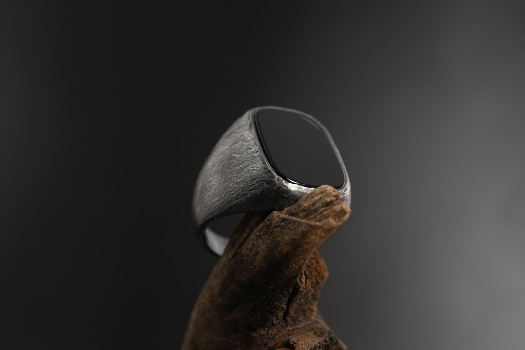 Onyx Signet Ring, Oxidized Men Ring: Modern Mens Ring, Mens Pinky Ring ...