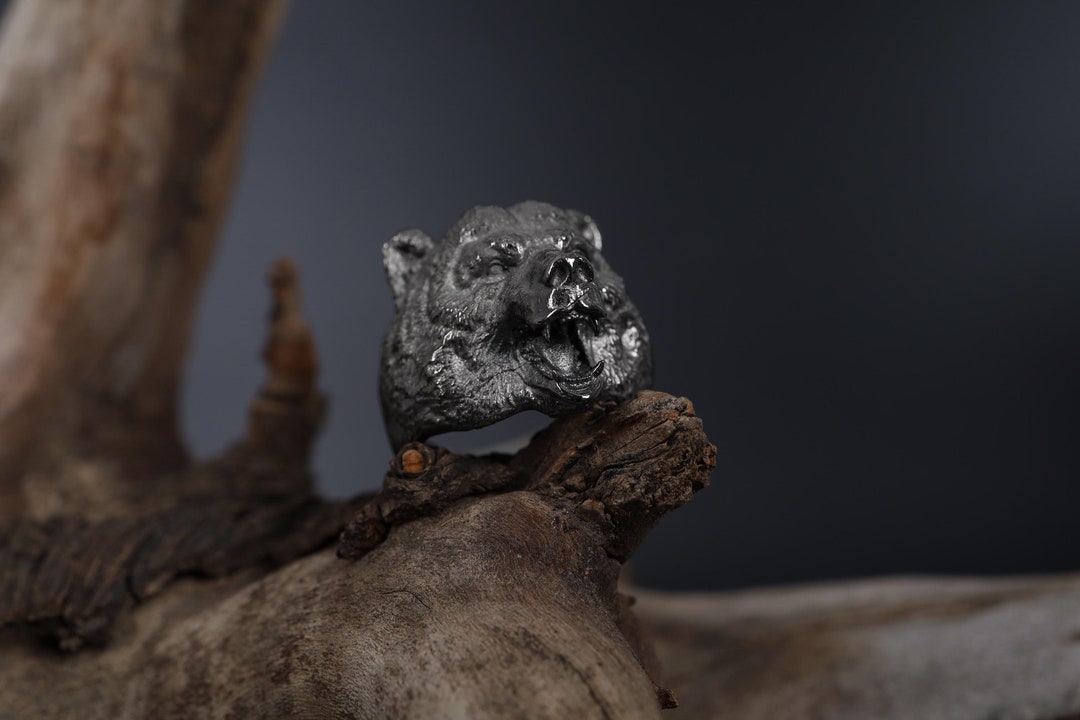 Handmade 3D Bear Head Sterling Silver Ring: Animal Ring - Etsy