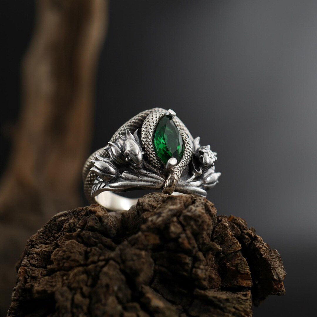 Mythological Serpent Ring: Gemstone Snake Statement Ring, Two Serpents ...
