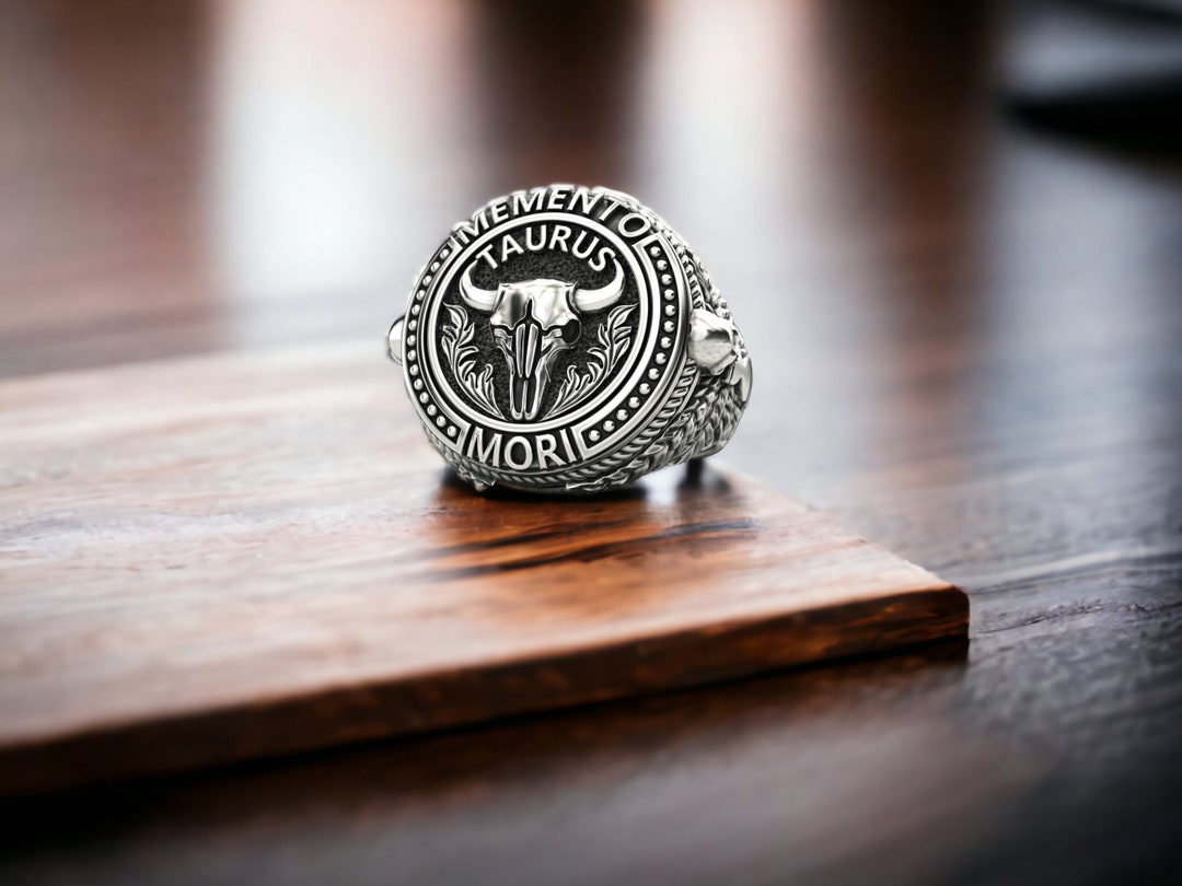 Gothic Taurus Signet Ring, Memento Mori Ring for Men, Taurus Jewelry ...