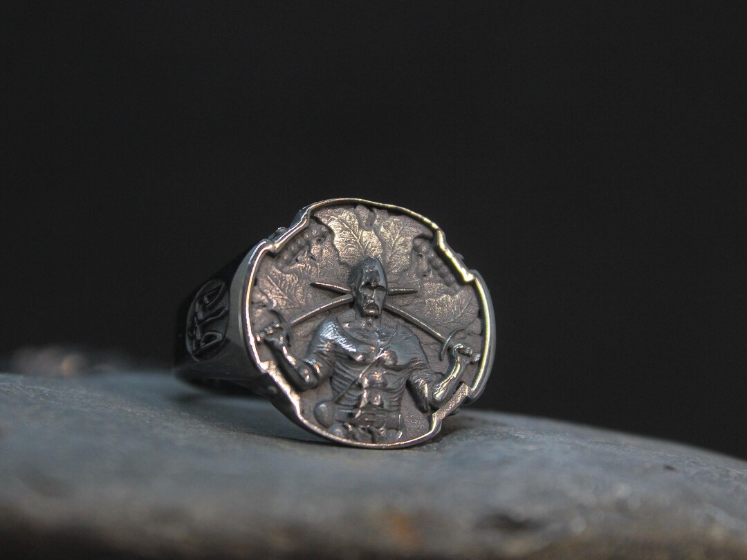 Cossack Knight Ring, Medieval Slavic Signet, Silver Ukrainian Warrior ...