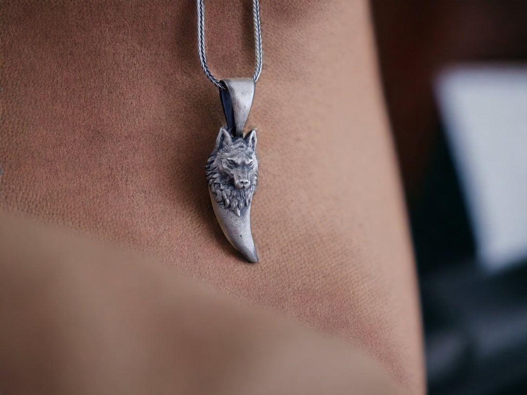 Silver Wolf Tooth Necklace, Wolf Head on Wolf Tooth Necklace, Animal ...