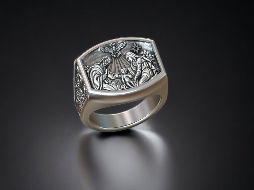 Baby Jesus Nativity Ring, Star of Bethlehem Silver Men Ring, Holy ...