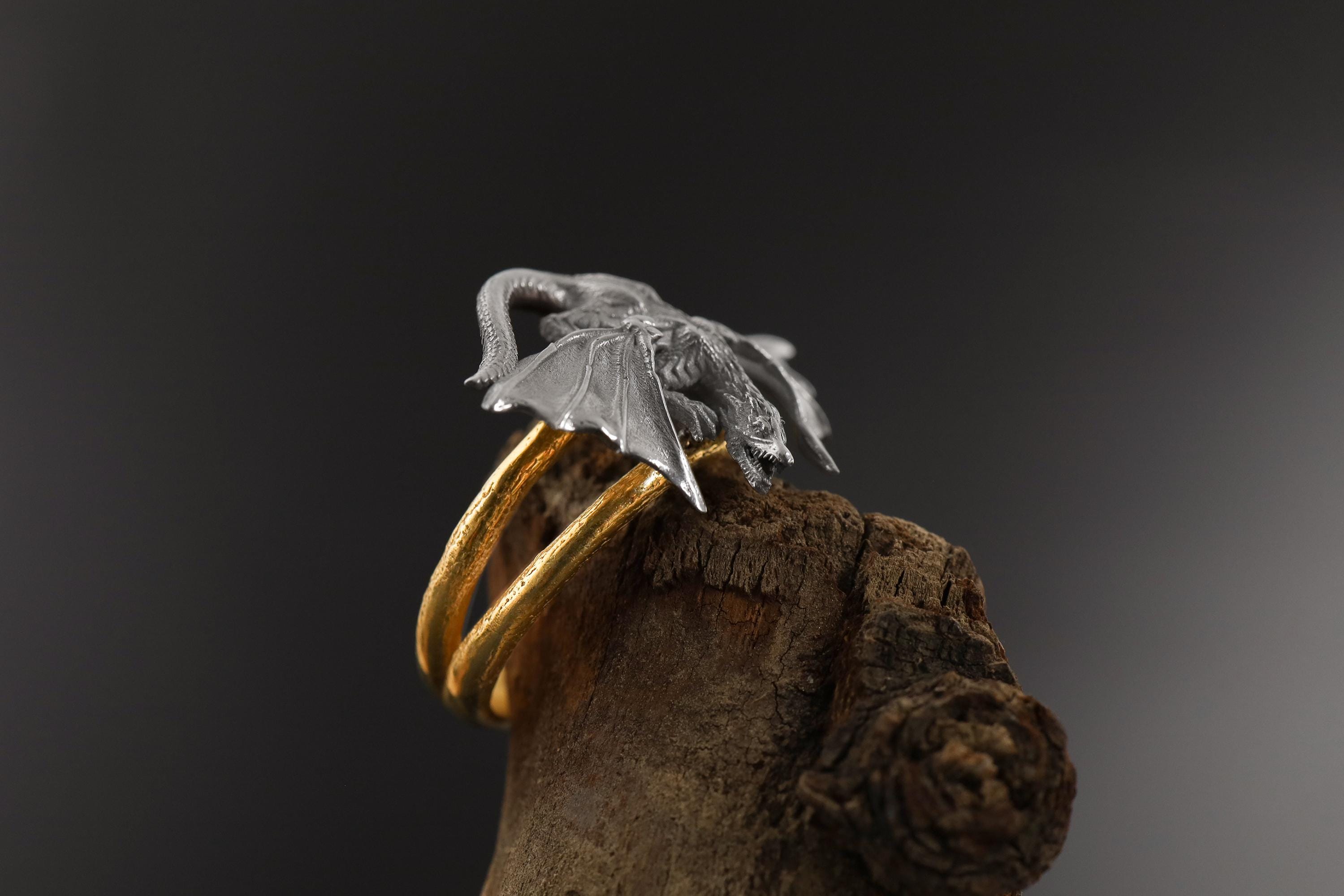 Handmade Sterling Silver Winged Dragon Ring: Fantasy Jewelry for Men - Etsy