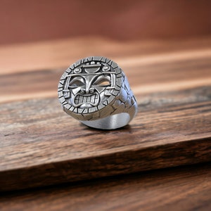Aztec Maya Mask Ring, Men Silver Signet Ring, Mythology Ring, Aztec ...