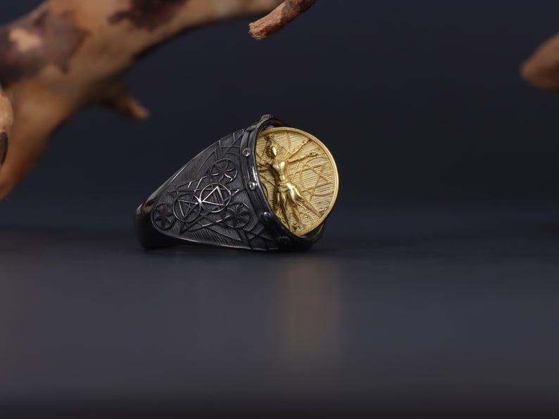 Silver Da Vinci Vitruvian Ring: Men Signet Ring, Renaissance Ring for ...