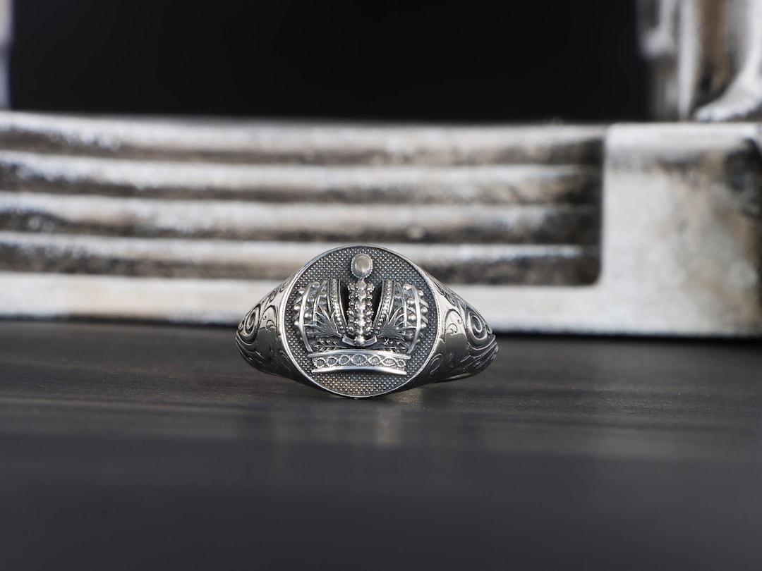 Silver King Crown Signet Ring for Men, Royal Crest Ring, Bold Regal ...