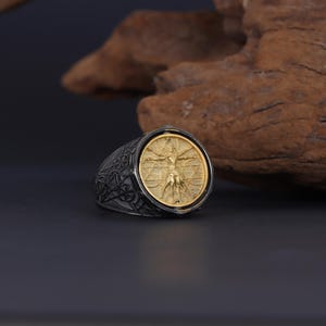 Silver Da Vinci Vitruvian Ring: Men Signet Ring, Renaissance Ring for ...