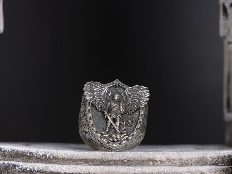 925k Silver Archangel Michael Ring, Religious Jewelry, Savior Gift ...