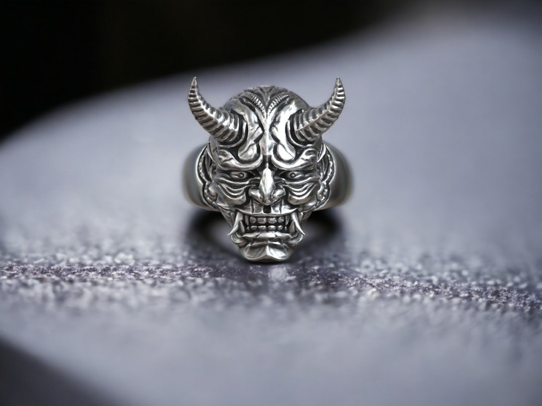 Hannya Oni Mask Ring, Japanese Mythology Ring, Unique Oni Ring ...