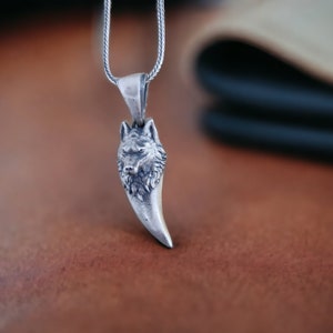 Silver Wolf Tooth Necklace, Wolf Head on Wolf Tooth Necklace, Animal ...