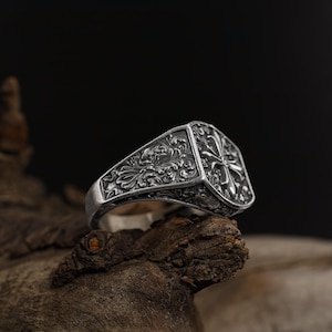 Baroque Cross Signet Ring, Templar Cross Ring, Christian Signet Ring ...