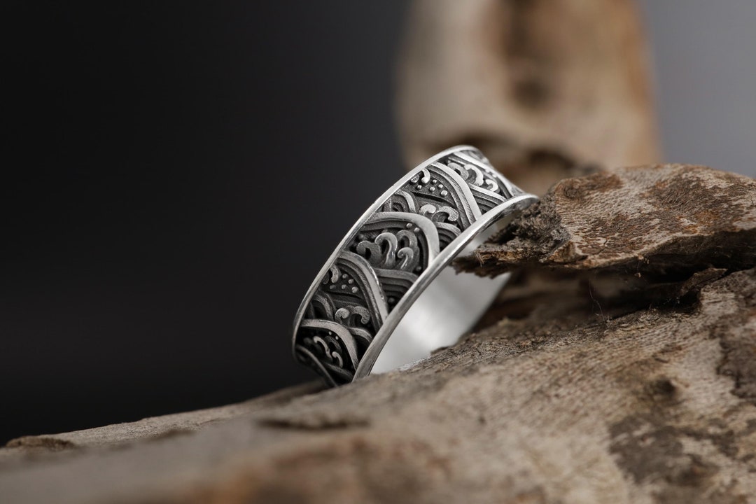 The Great Wave of Kanagawa Ring, Japanese Wedding Ring Men, Japanese ...