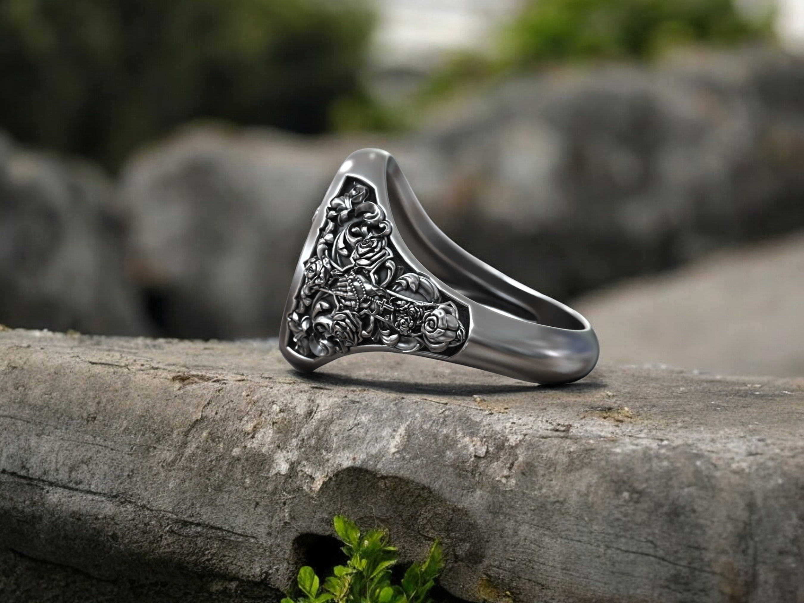 Saint Rose of Lima Ring, Engraved Roses Religious Ring, Christian Thumb ...