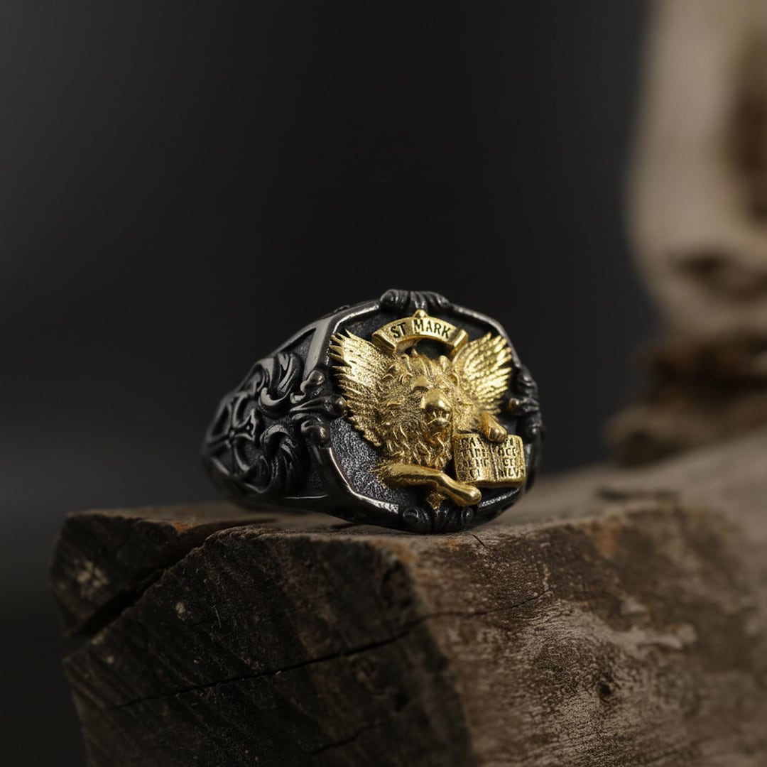 Venetian Signet Ring: Saint Mark Lion Ring, Winged Lion Christian Ring ...