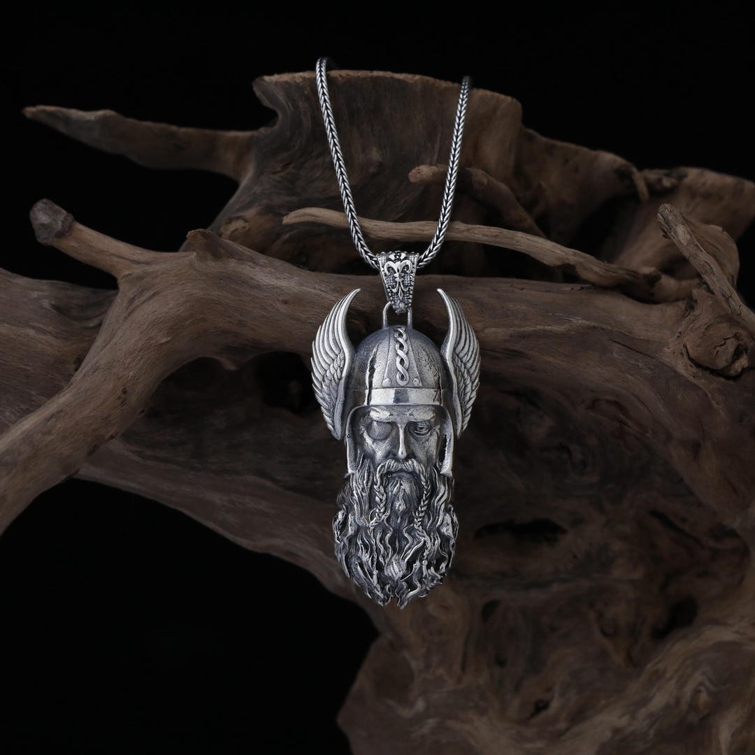 Sterling Silver Odin Head Necklace, Handmade Viking Jewelry - Etsy