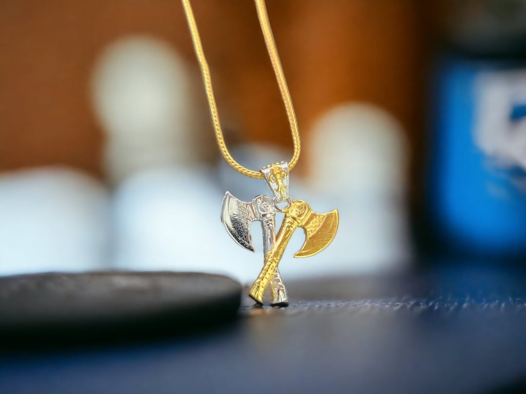 Double Axe Necklace, Gold and Silver Viking Axe Necklace, Battle Axes ...