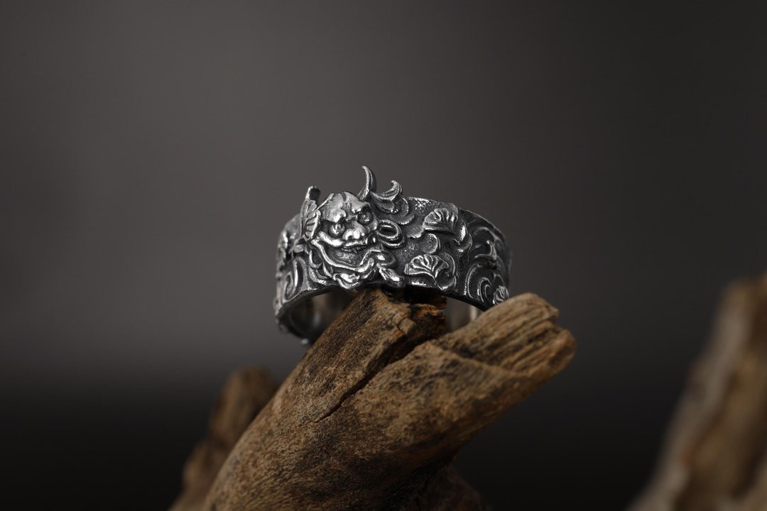 925K Sterling Silver Oni Mask Band Ring: Japanese Hannya Mask Ring for ...