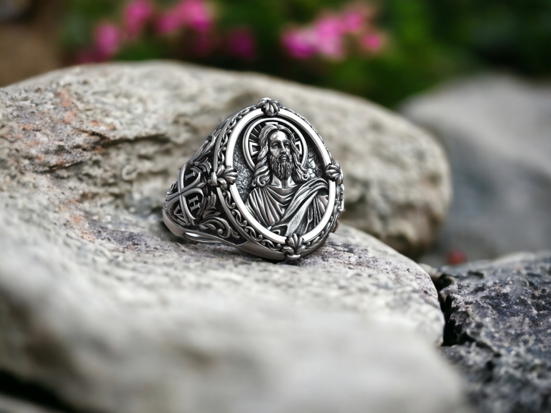 Sterling Silver Jesus Christ Ring: Christian Men's Religious Jewelry ...