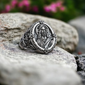 Sterling Silver Jesus Christ Ring: Christian Men's Religious Jewelry ...