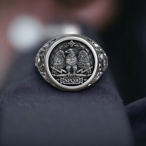 Roman Region Signet Ring, Eagle SPQR Silver Ring, Symbolic Men Ring ...