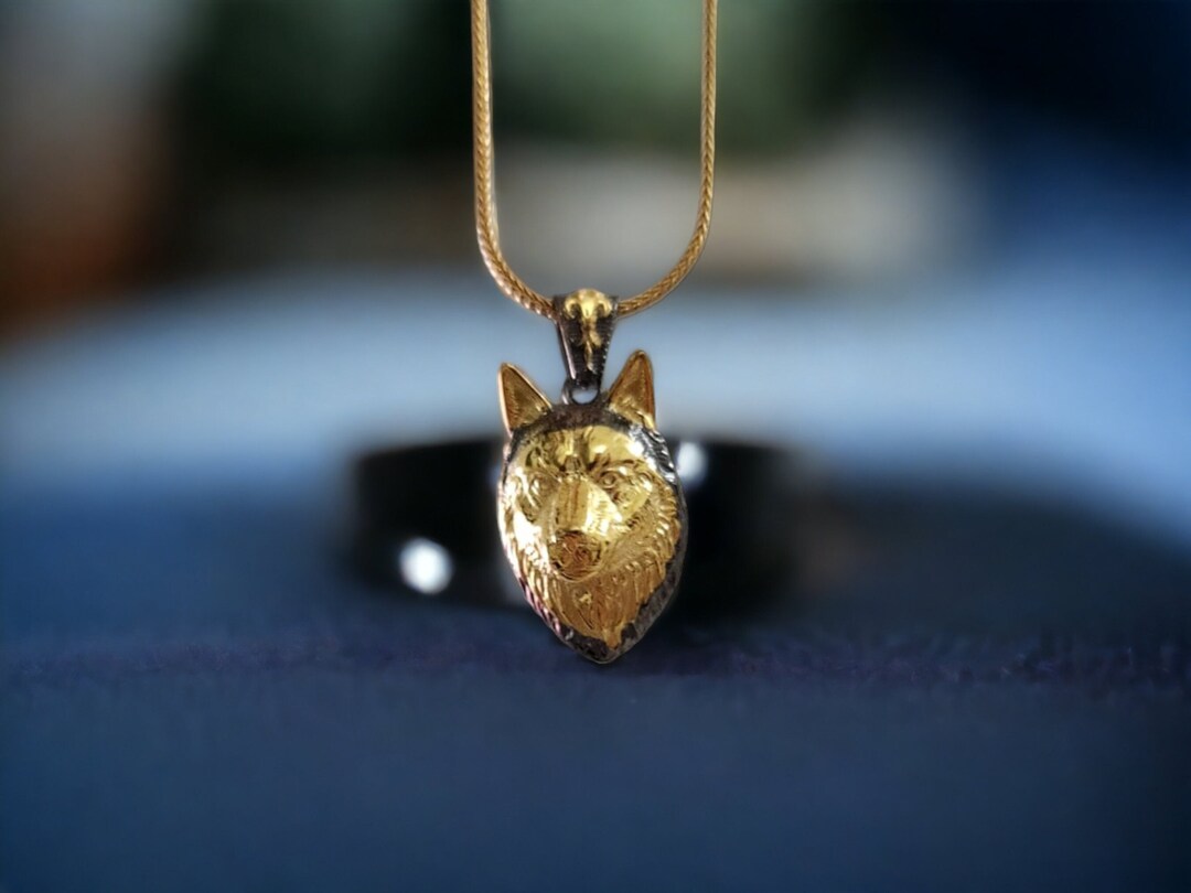 Black and Gold Wolf Head Necklace, 3D Wild Animal Necklace, Viking ...