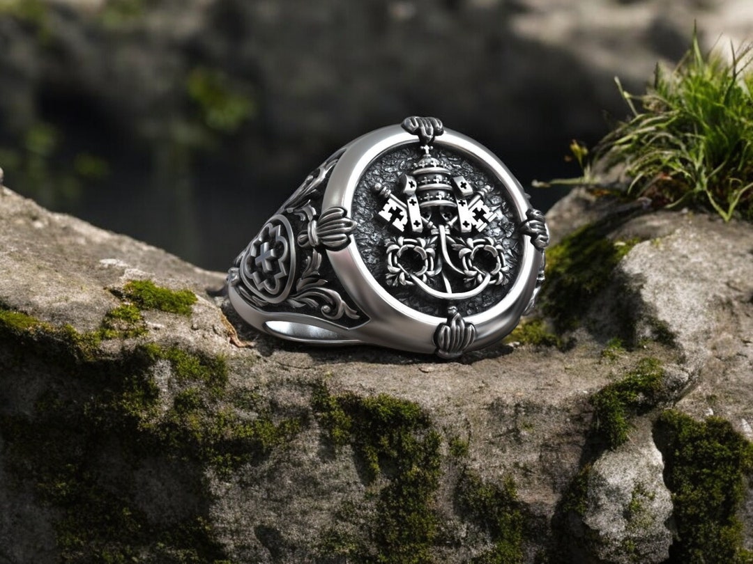 Silver Keys of Heaven Ring, Saint Peter Symbol Ring, Large Thumb Ring ...