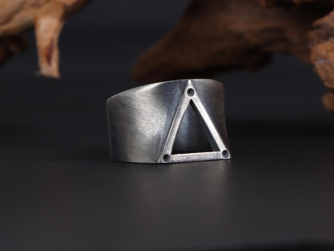 Silver Mens Triangle Ring, Triangle Signet Ring, Open Triangle Ring for ...