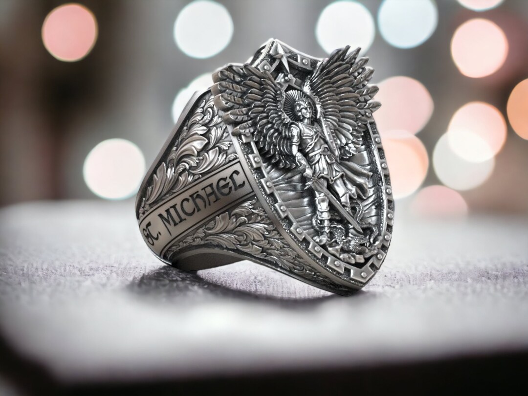 Saint Michael Archangel Ring, 3D Men Ring, Men Christian Ring ...