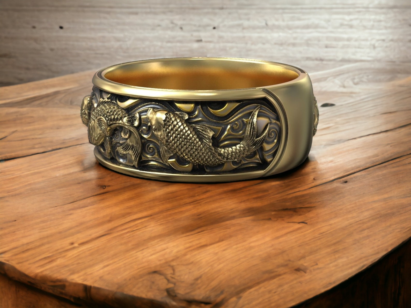 Carp Koi Fish Ring Gold Plated Ring Handmade Men's Band - Etsy