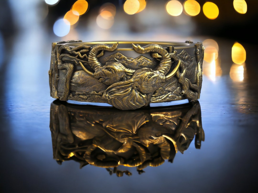 Oxidized Silver Elephant Ring, Unique Wedding Band Ring for Men ...