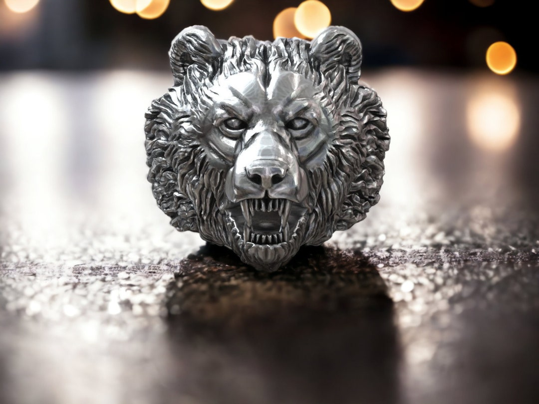 Handmade Sterling Silver Roaring Bear Head Ring for Men - Etsy