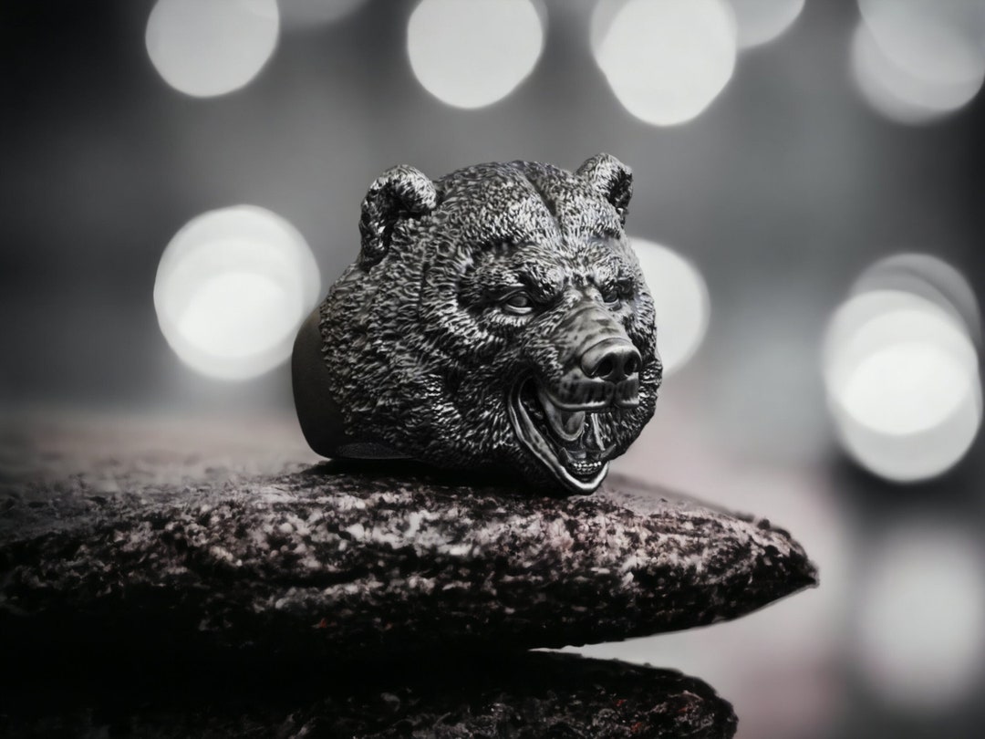 3D Bear Head Ring, Animal Men Ring, Cool Ring, Scandinavian Bear Ring ...