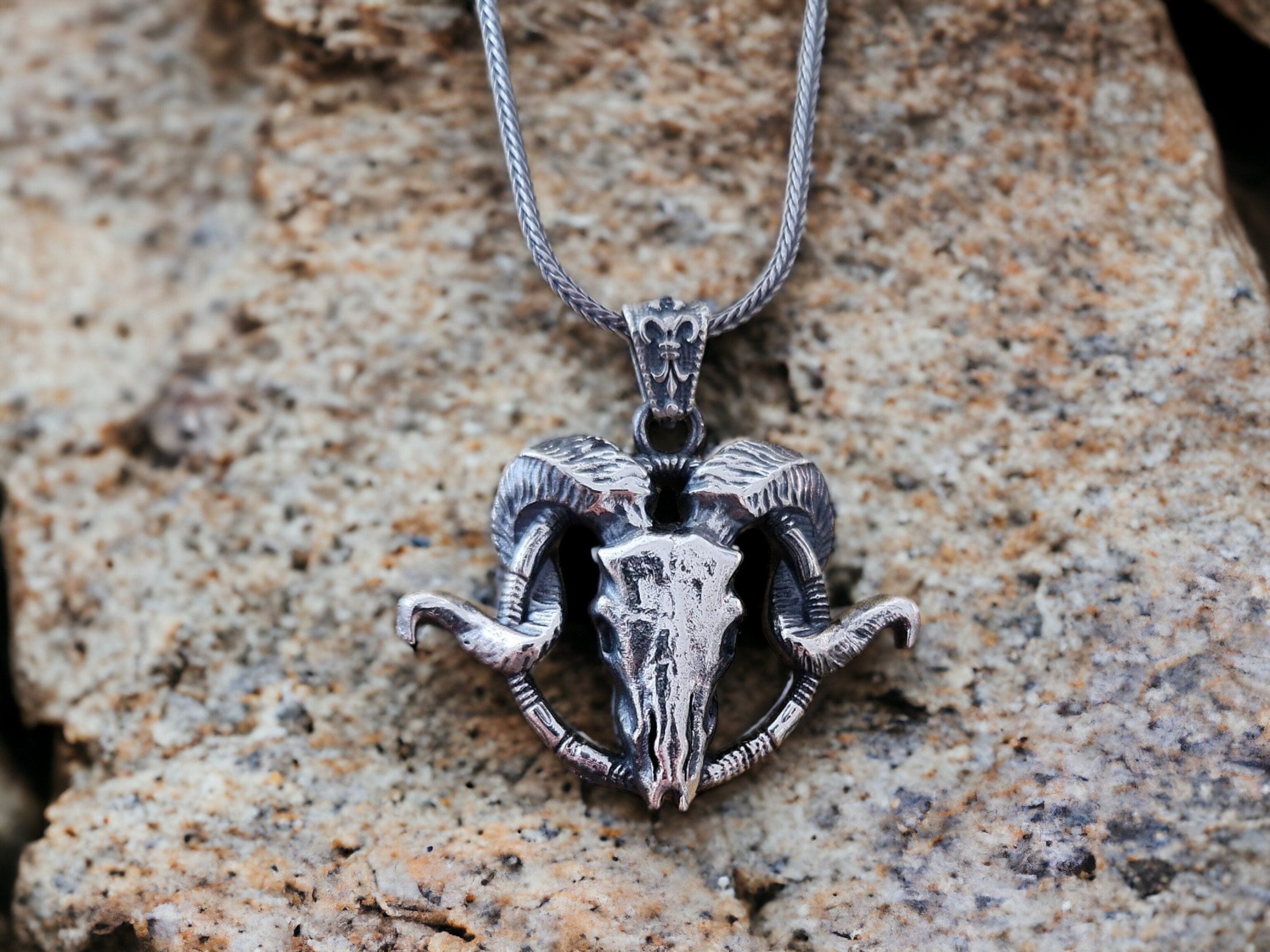 Handmade Sterling Silver Goat Skull Necklace, Pagan Biker Jewelry - Etsy