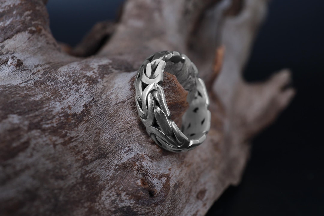 Elegant Byzantine Chain Ring, Chunky Wedding Band Ring, Byzantine Chain ...