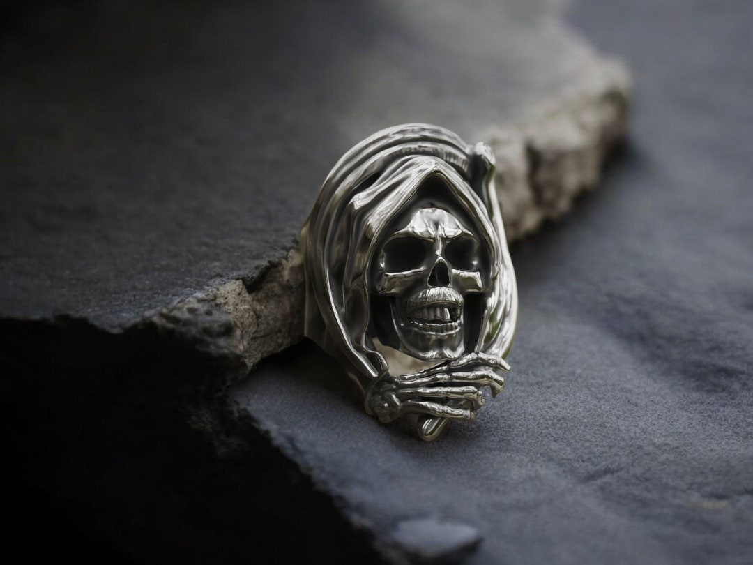 Grim Reaper Skull Ring, Halloween Fantasy Ring, Gothic Jewelry, Unique ...