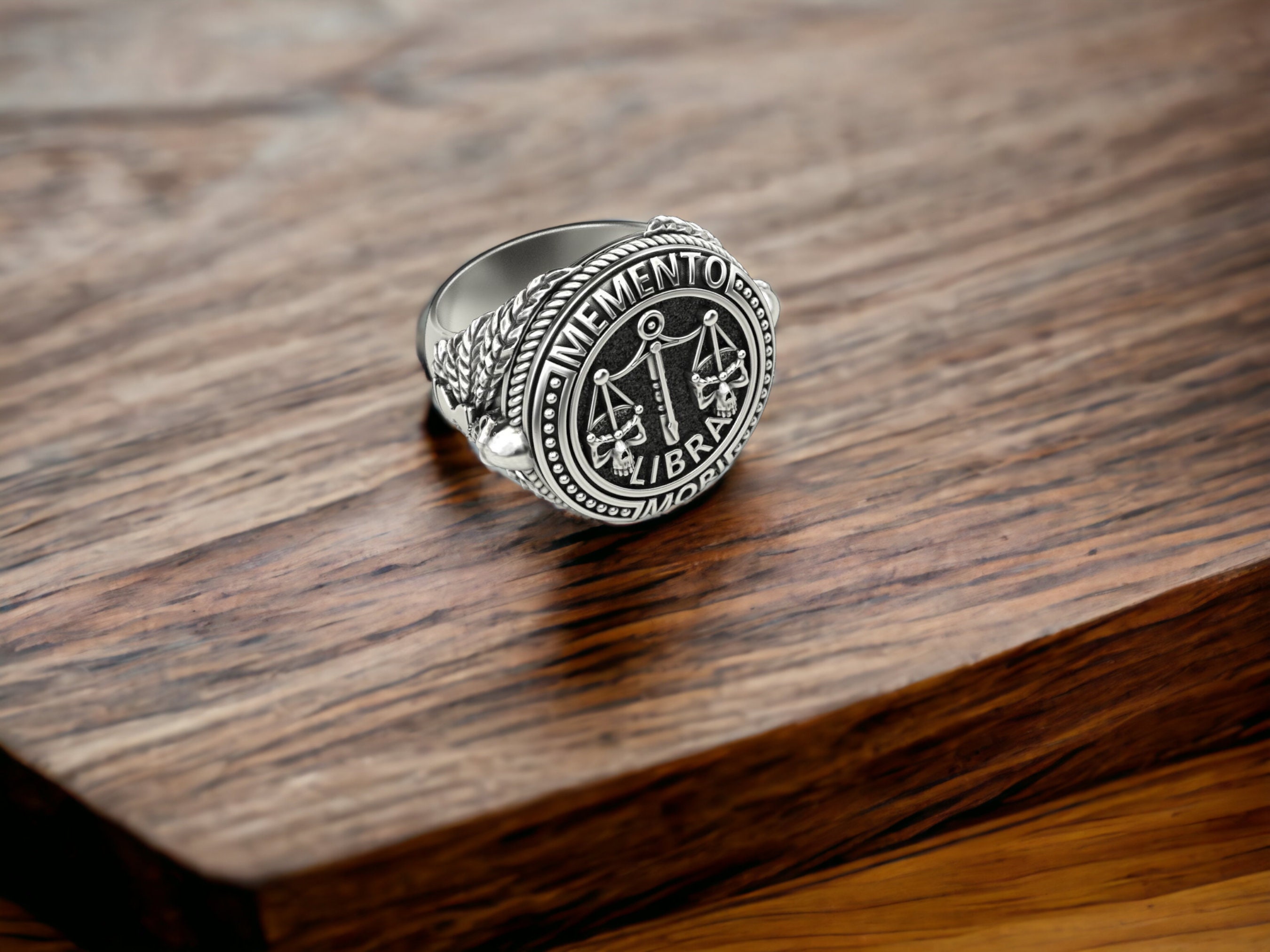Gothic Memento Mori Sterling Silver Ring, Libra Zodiac Signet, Handmade ...