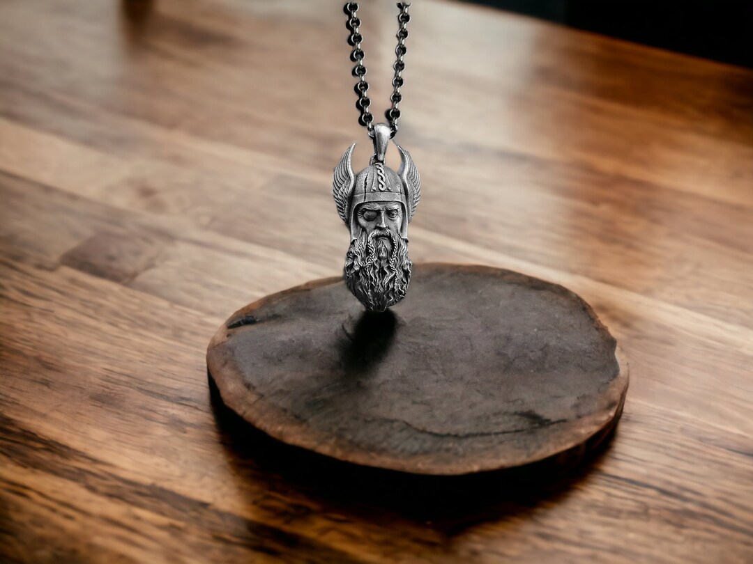 Sterling Silver Odin Head Necklace, 3D Mythology Necklace, Old God Odin Necklace, Viking God ...