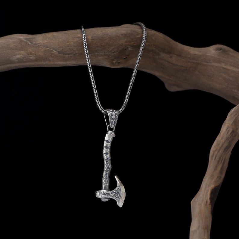 Handmade Norse Battle Axe Necklace, 925K Silver Viking Axe Necklace ...