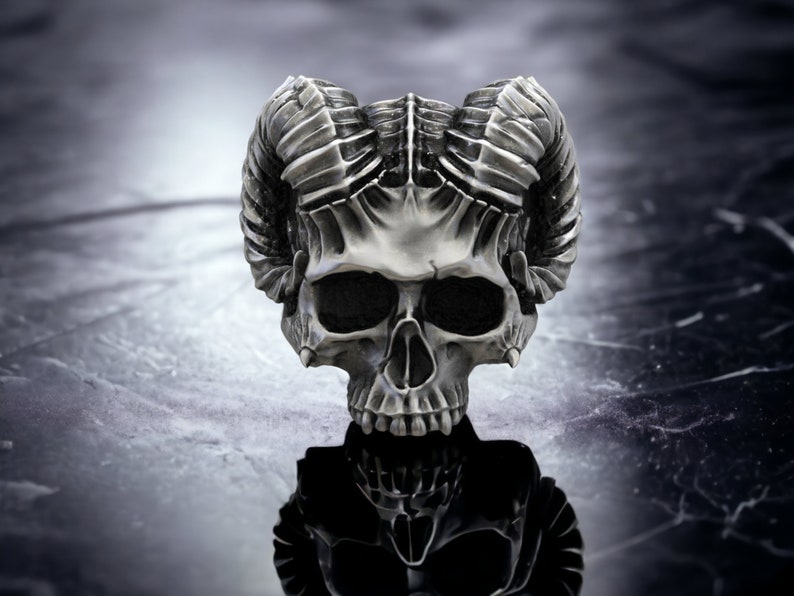 Demon With Horned Skull Ring Scary Men Ring Demon Big Ring - Etsy