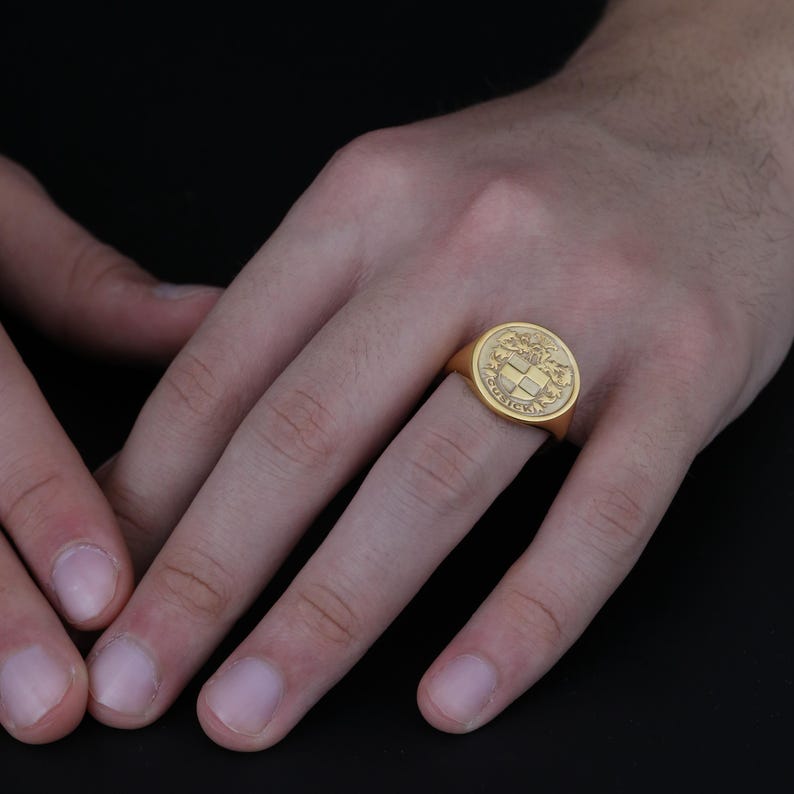 Personalized Family Crest Signet Ring: Gold Plated Sterling Silver ...