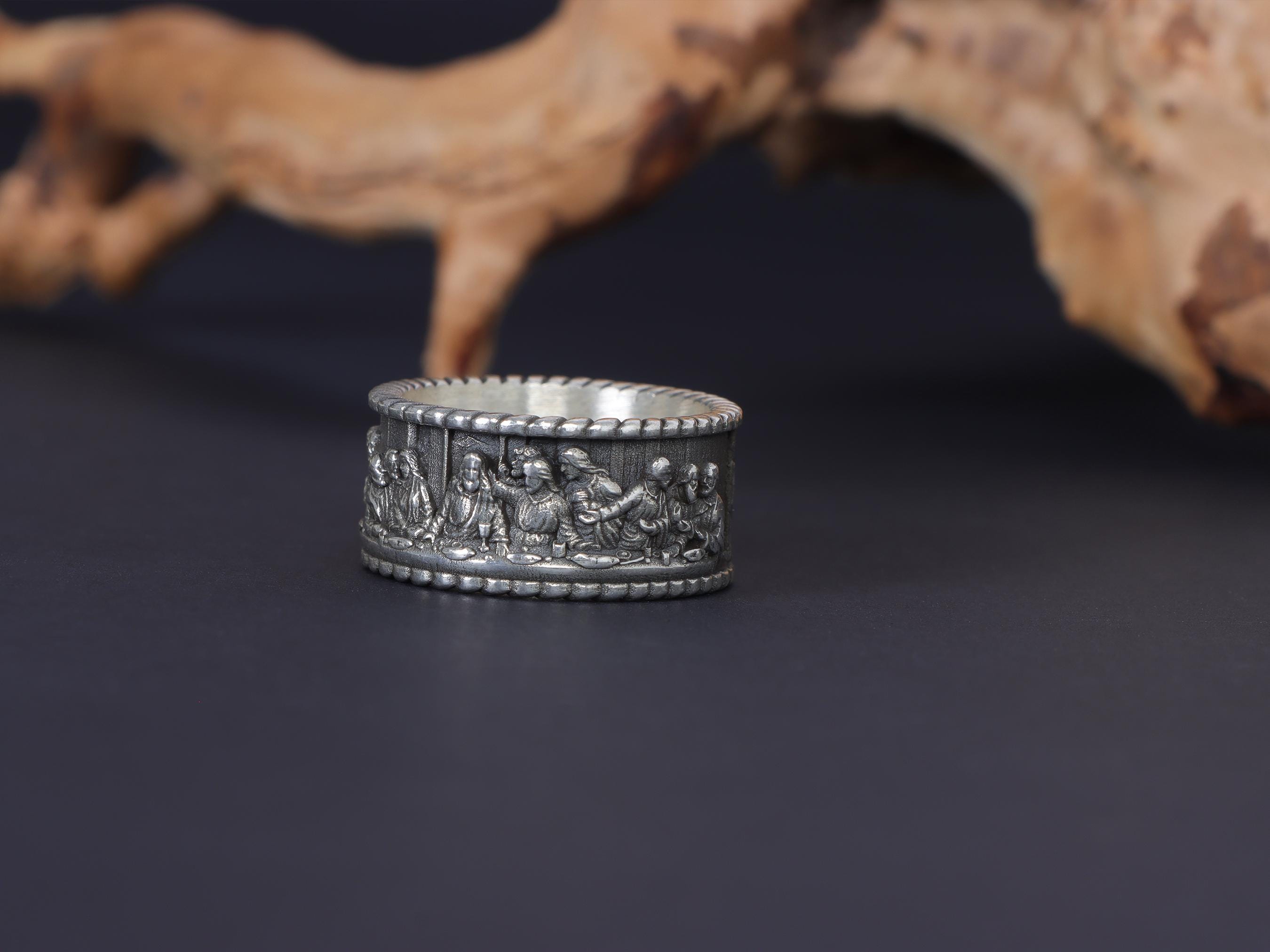 The Last Supper Sterling Silver Ring, Renaissance Biblical Art Band ...