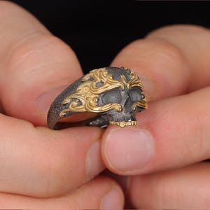 Gold Plated Skull Head Ring, Vintage Style Ring, Large Gothic Ring ...