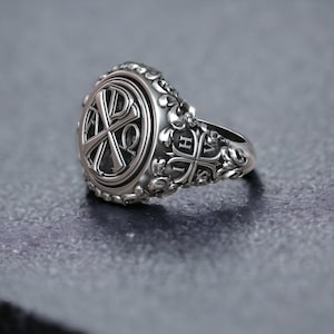 Chi Rho Alpha Omega Monogram Signet Ring, Jesus Christ Men Ring, Men's ...