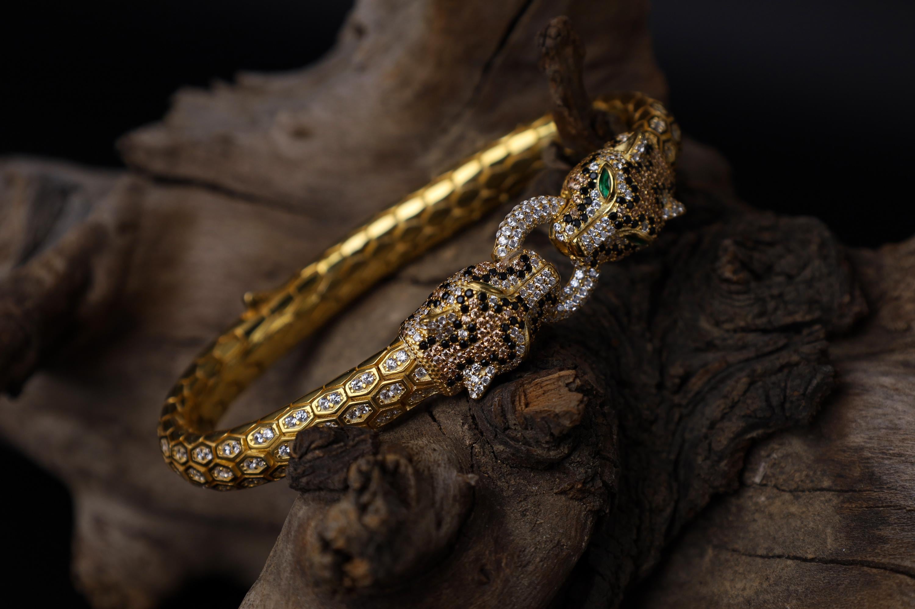 Gold Panther Head Bracelet for Men, Sterling Silver Wildcat Chain - Etsy