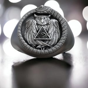Silver Snake Ouroboros Ring: Owl With Eye of Providence Ring, Masonic ...