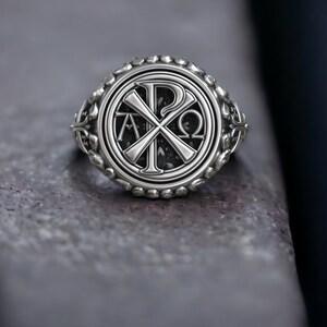 Chi Rho Alpha Omega Monogram Signet Ring, Jesus Christ Men Ring, Men's ...