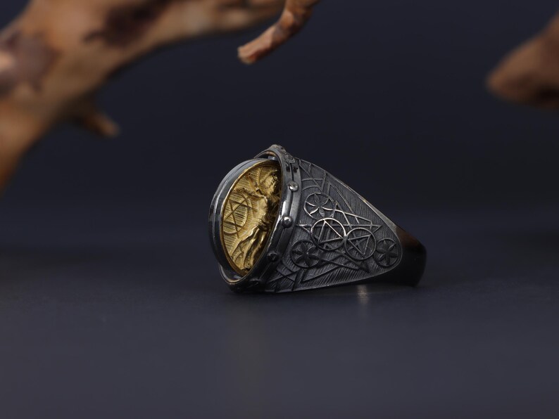 Silver Da Vinci Vitruvian Ring: Men Signet Ring, Renaissance Ring for ...