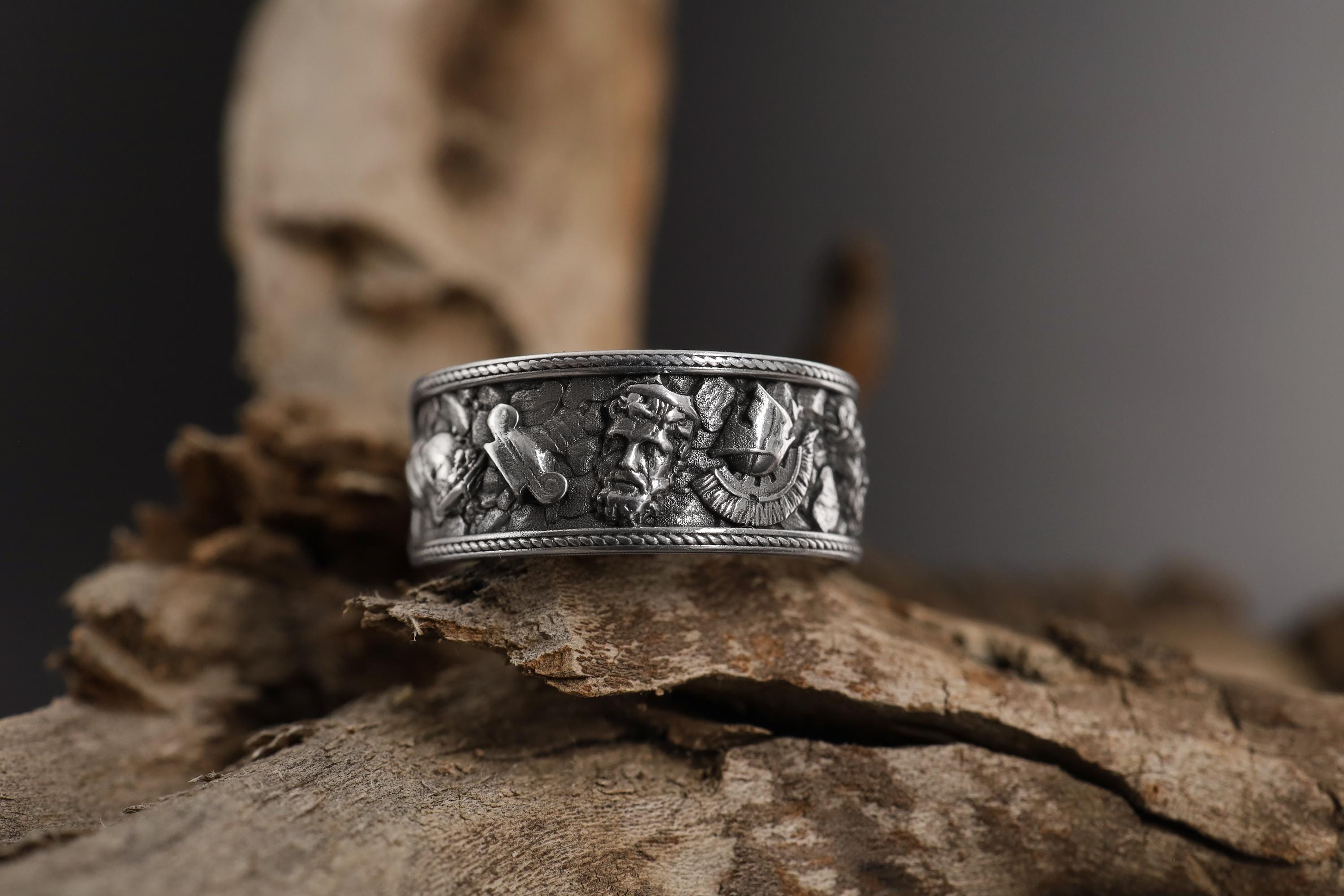 Greek Gods and Heroes Adjustable Ring, Oxidized Jewelry, Unique Mens ...